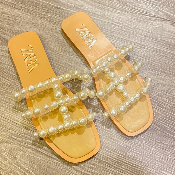 Zara | Shoes | Zara Slide Sandals With Pearls | Poshmark